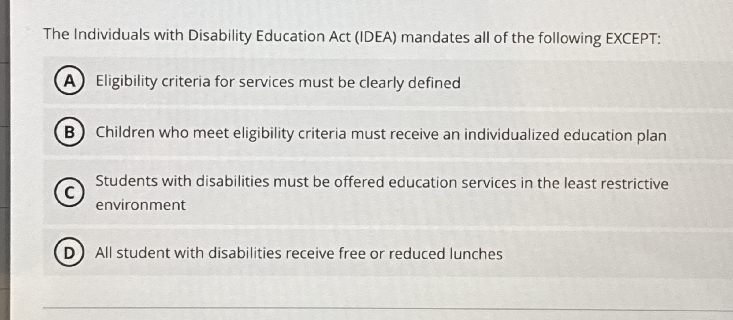 Solved The Individuals with Disability Education Act (IDEA) | Chegg.com