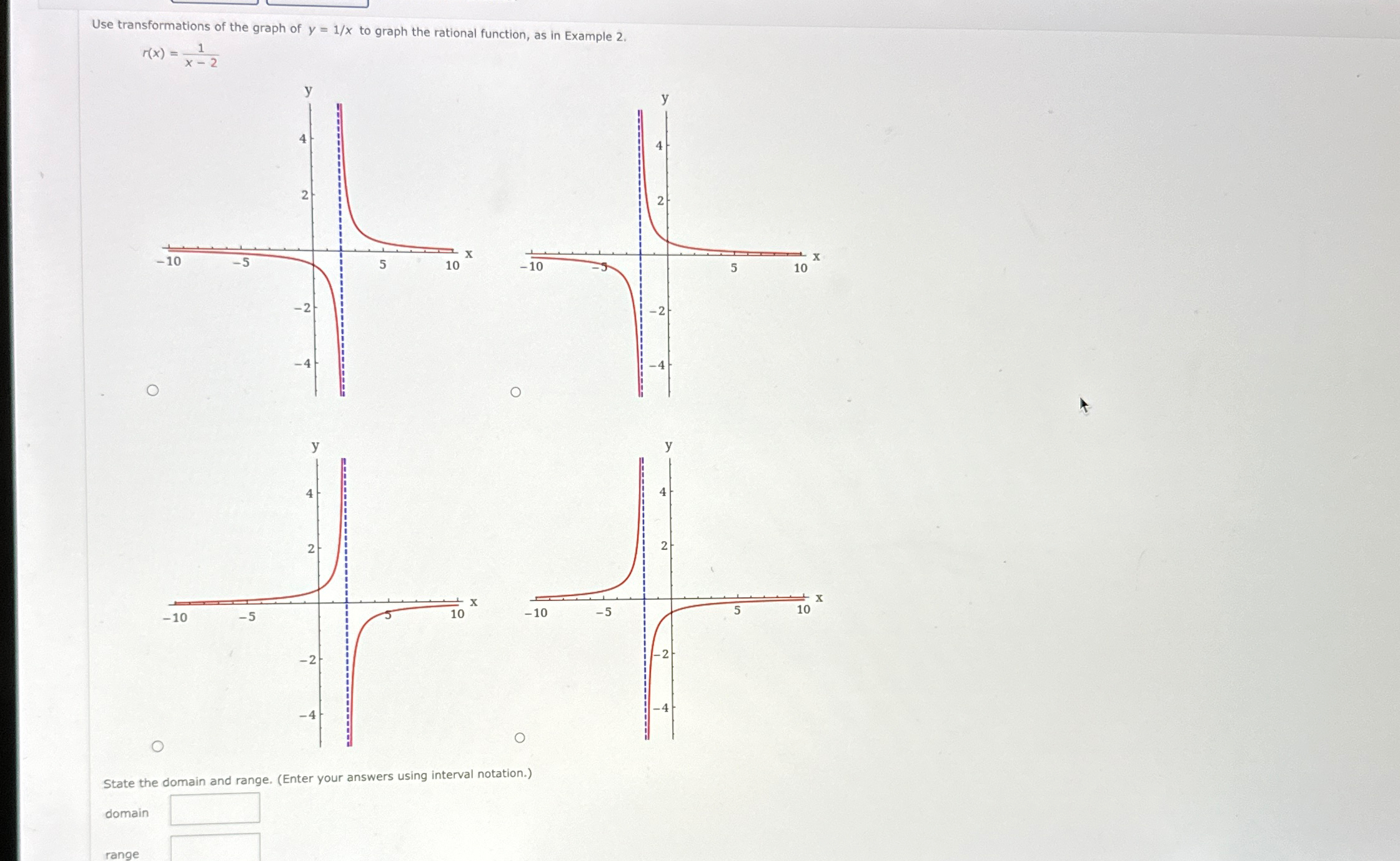 Solved Use transformations of the graph of y=1x ﻿to graph | Chegg.com