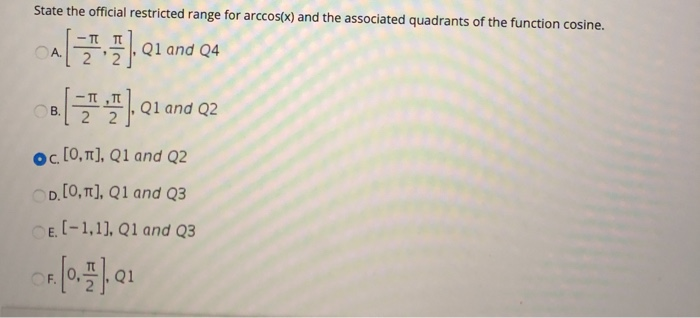 Solved State the official restricted range for arccos(x) and | Chegg.com