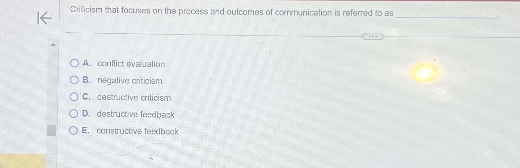 Solved Criticism that focuses on the process and outcomes of | Chegg.com