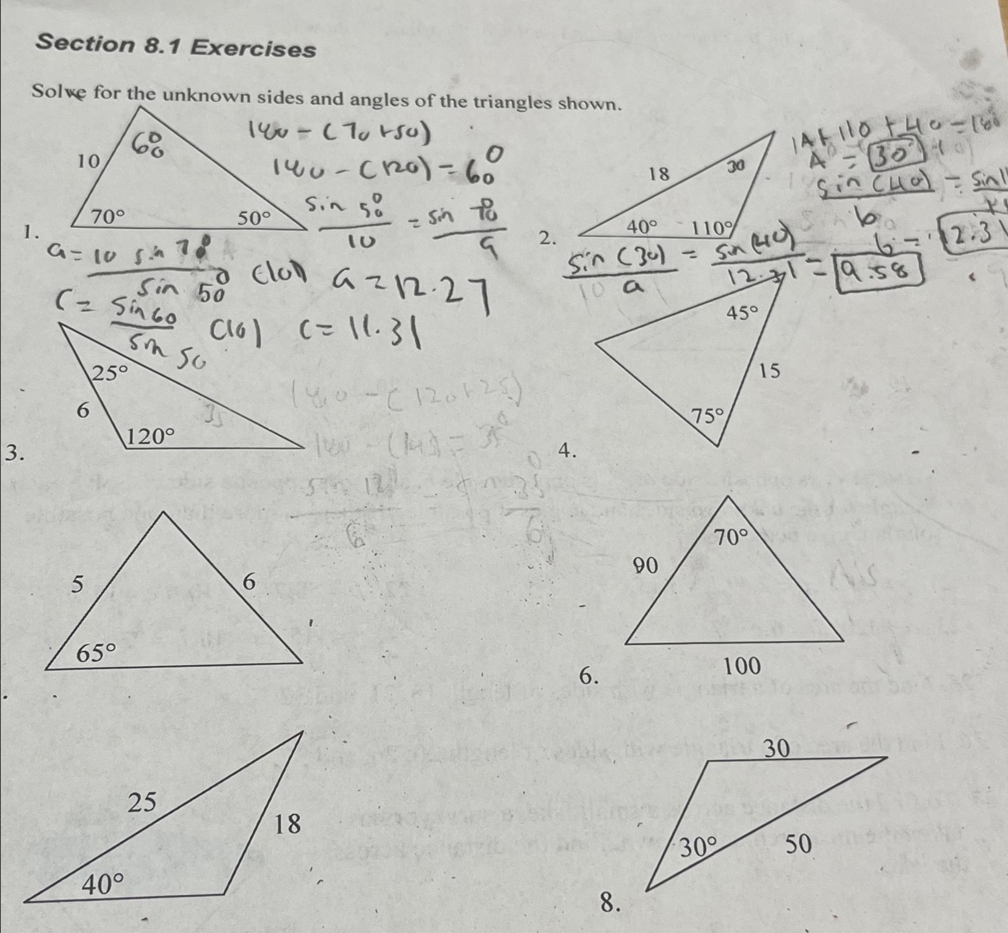 Solved Section 8.1 ﻿ExercisesSolke for the unknown sides and | Chegg.com