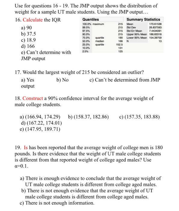 Solved Use for questions 16 - 19. The JMP output shows the | Chegg.com