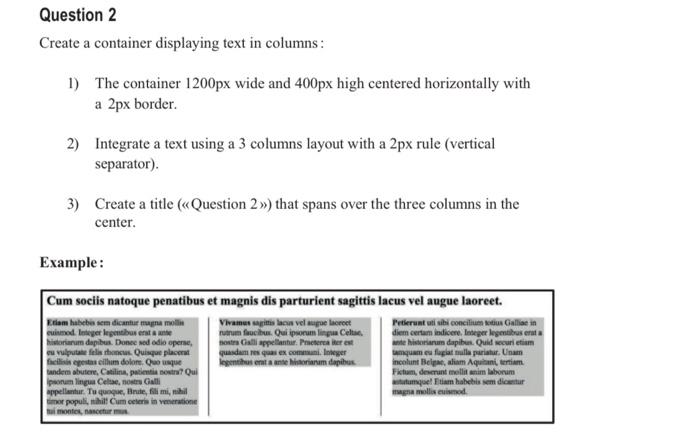 Solved Question 2 Create a container displaying text in | Chegg.com