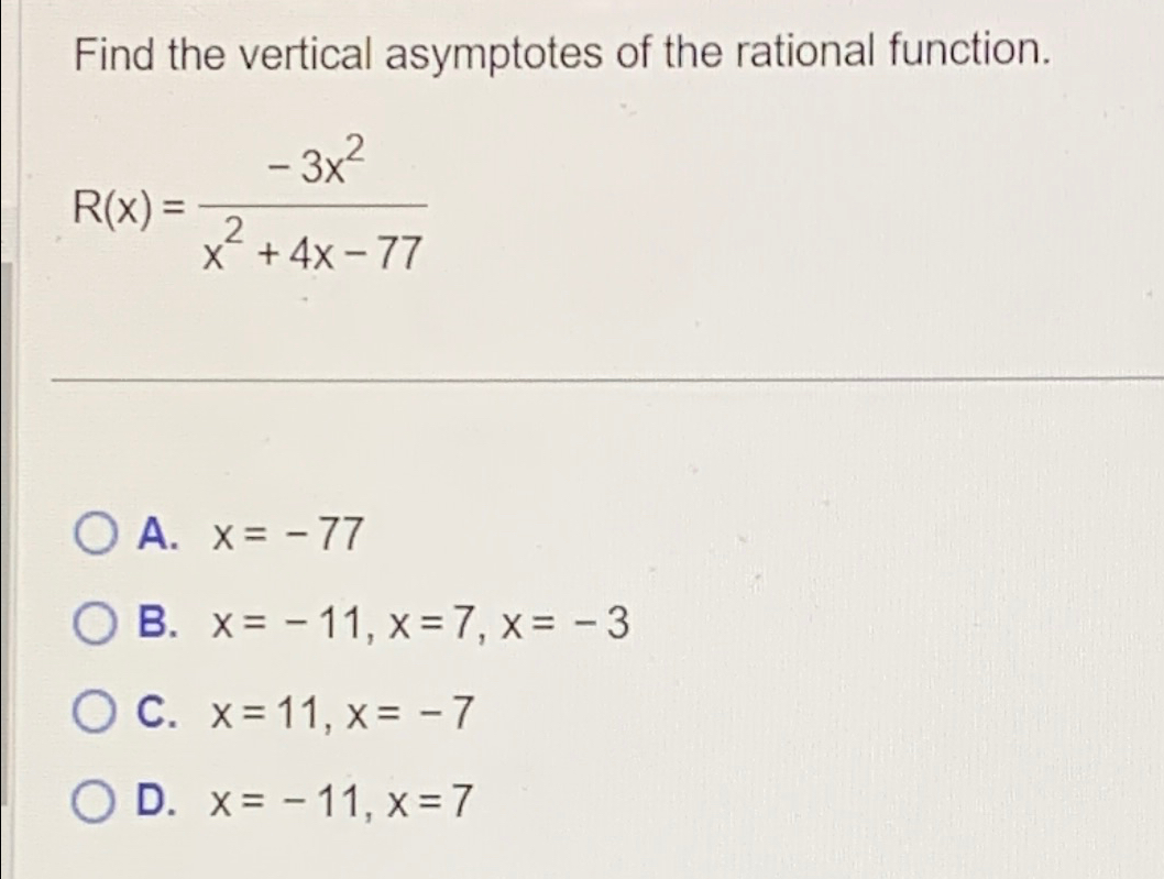 Solved Find the vertical asymptotes of the rational | Chegg.com