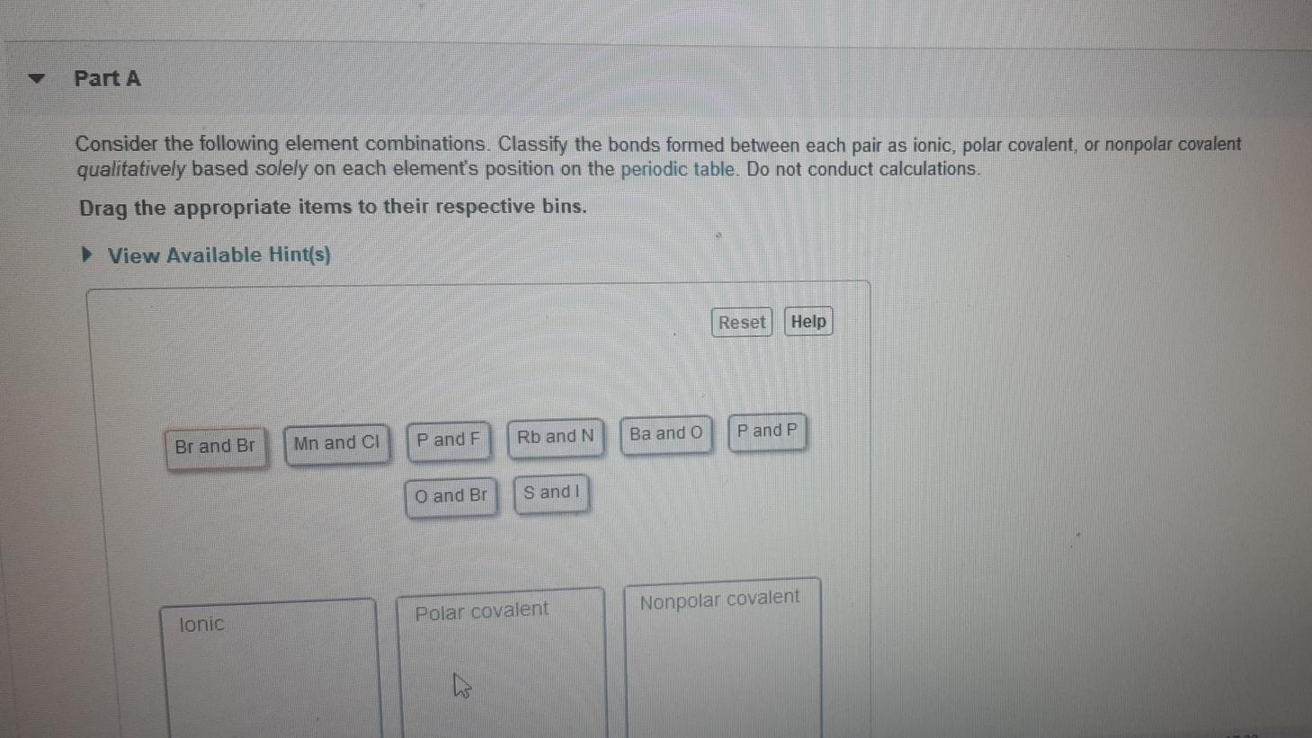 Solved Part A Consider the following element combinations. | Chegg.com