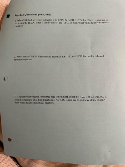 Solved Post-Lab Questions (5 points, each) 1. When 20.00 mL | Chegg.com