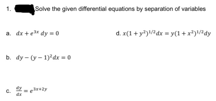 Solve the given differential equations by separation | Chegg.com