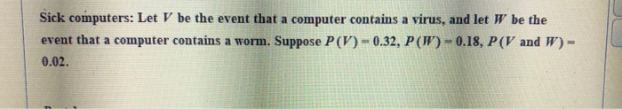 Solved Sick computers: Let V be the event that a computer | Chegg.com