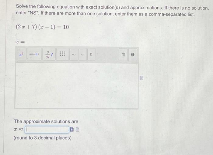 Solved Solve the following equation with exact solution(s) | Chegg.com