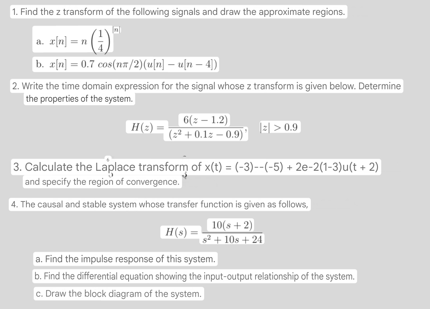 Find the z ﻿transform of the following signals and | Chegg.com