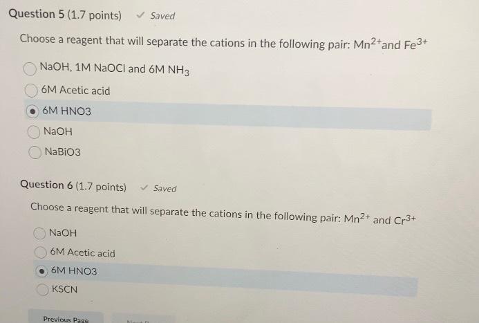 Solved Choose a reagent that will separate the cations in | Chegg.com
