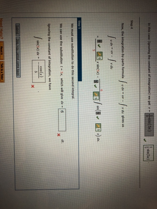 Solved Tutorial Exercise Evaluate the integral 6x cos(5x) dx | Chegg.com