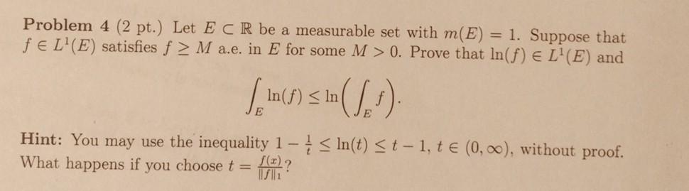 Solved Problem 4 2 Pt Let Ecr Be A Measurable Set With