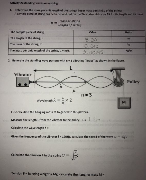 Solved Activity 2: Standing waves on a string 1. Determine | Chegg.com