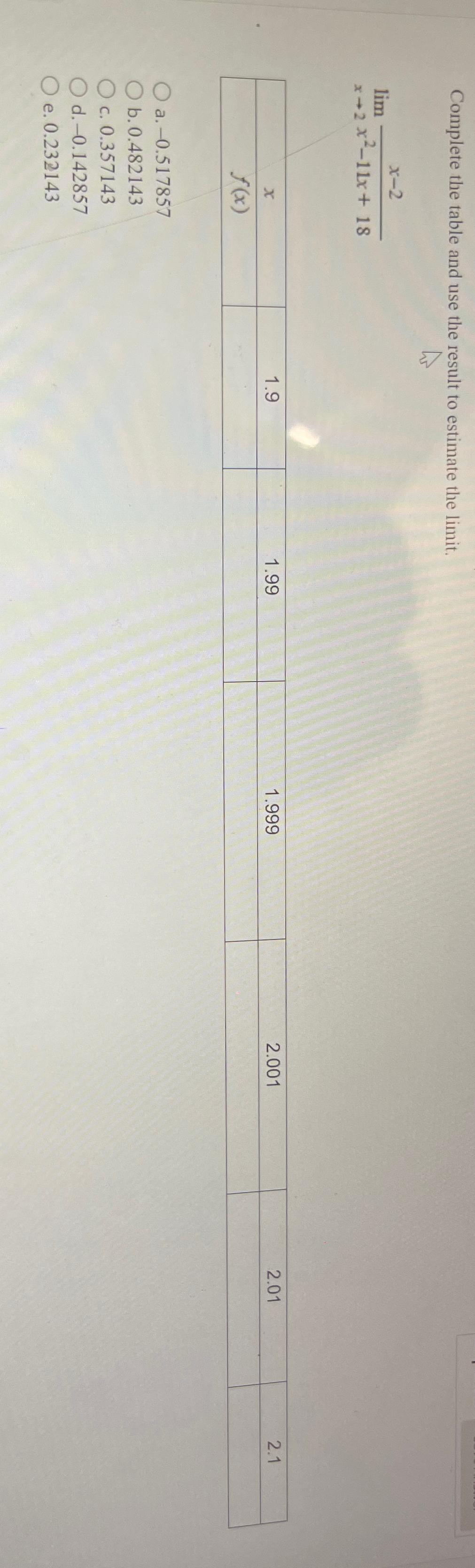 Solved Complete the table and use the result to estimate the | Chegg.com