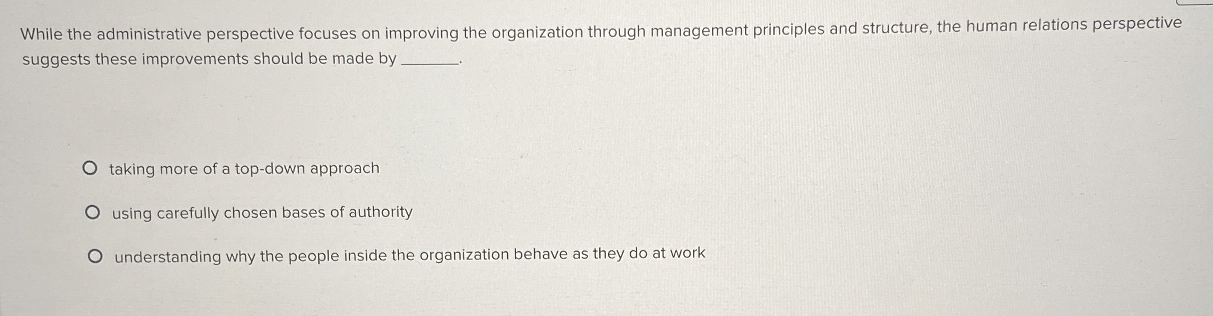 While the administrative perspective focuses on | Chegg.com