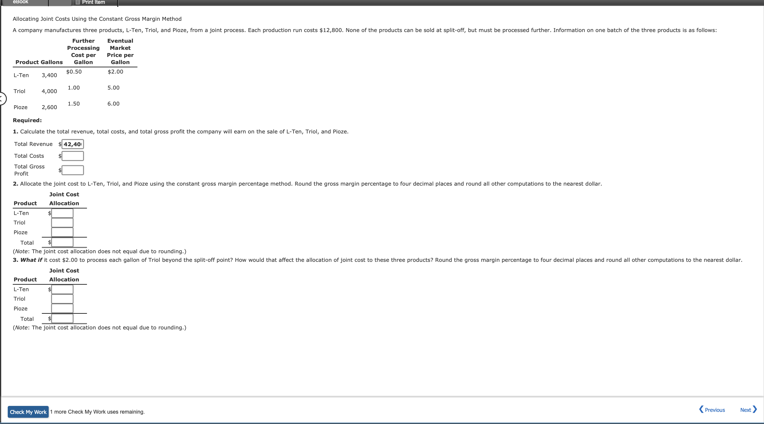 Solved Allocating Joint Costs Using the Constant Gross | Chegg.com