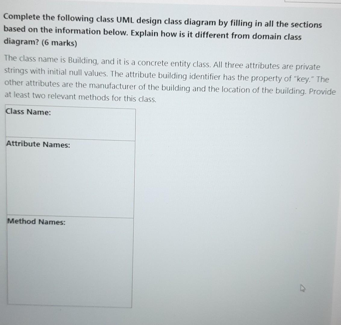 Solved Complete the following class UML design class diagram | Chegg.com