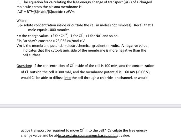 Solved 5. The equation for calculating the free energy | Chegg.com
