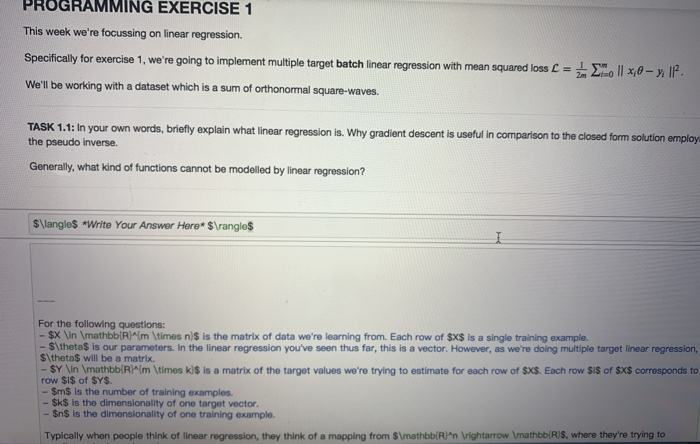 Solved Programming Exercise 1 This Week We Re Focussing On