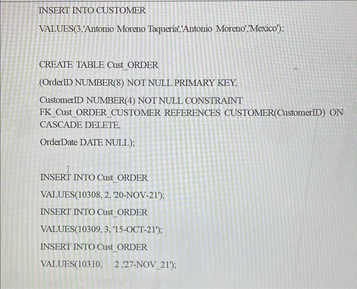 Create a database using SQL Developer. Use the SQL | Chegg.com