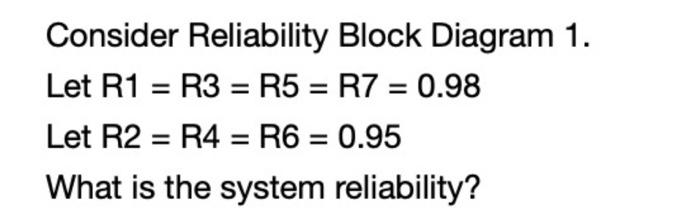 Solved Consider Reliability Block Diagram 1. Let R1 = R3 = | Chegg.com
