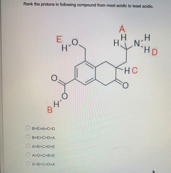Solved Rank the protons in following compound from most | Chegg.com