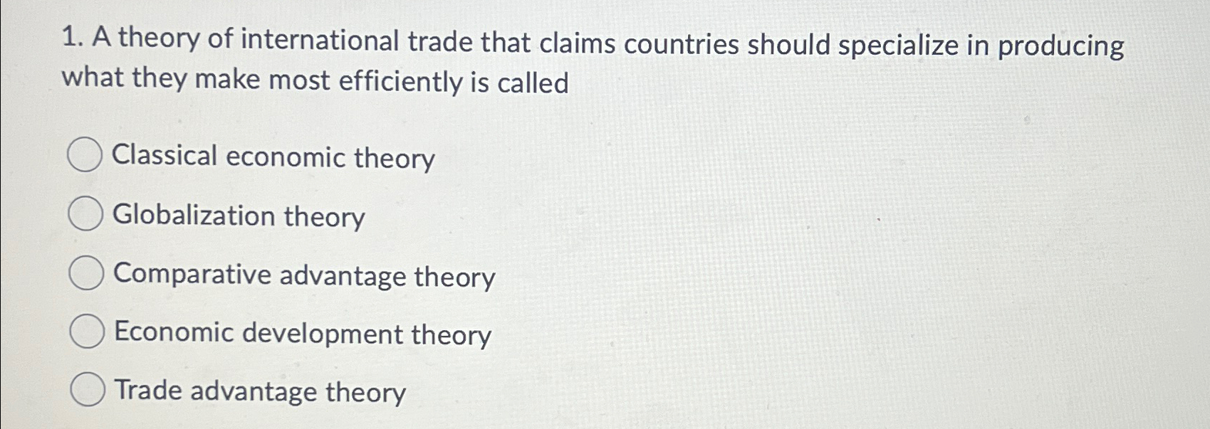 Solved A theory of international trade that claims countries | Chegg.com