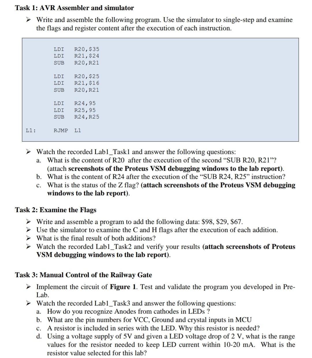 Lab 1: AVR Microcontroller's Assembler and GPIO Lab | Chegg.com