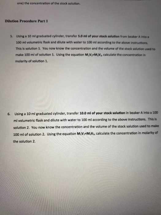 Solved one) the concentration of the stock solution. | Chegg.com