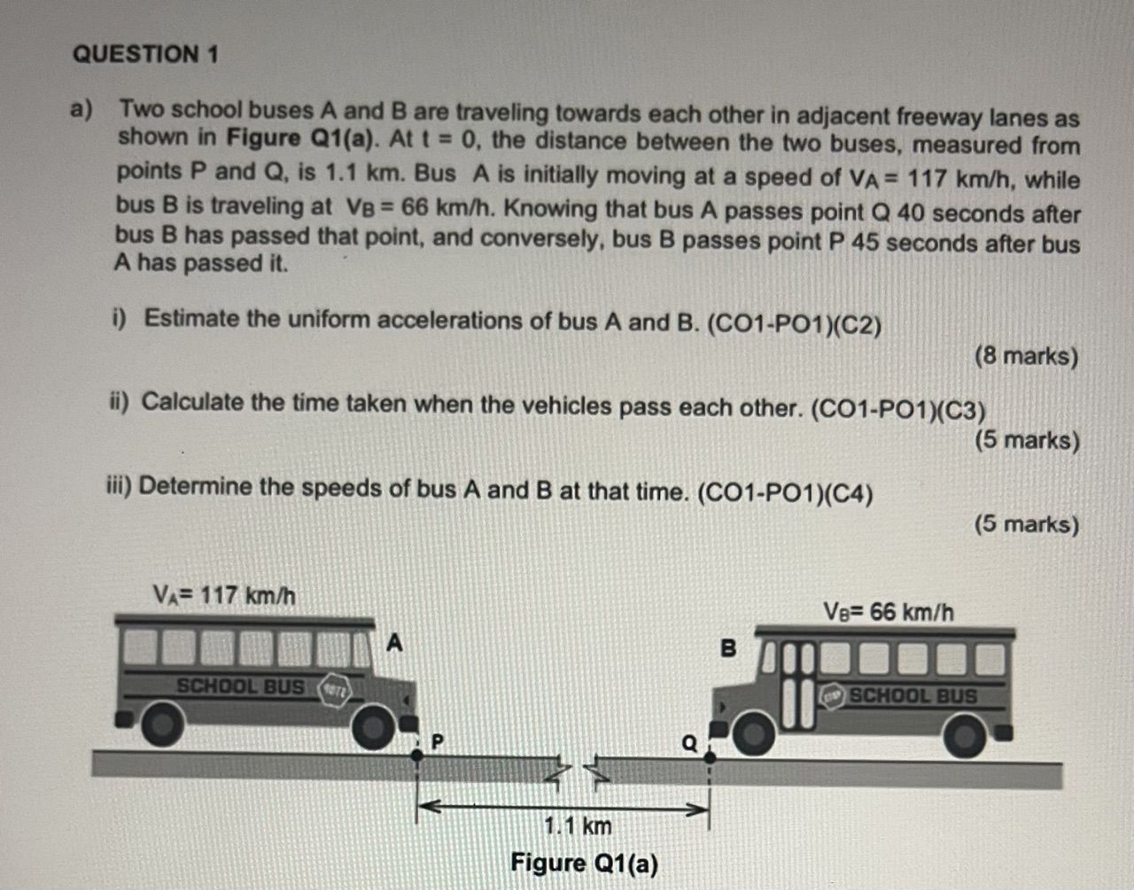 Solved help QUESTION 1a) ﻿Two school buses \( ﻿A \) ﻿and \( | Chegg.com