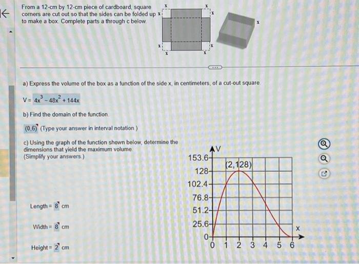 Solved from a 12-cm by 12-cm piece of cardboard, square | Chegg.com
