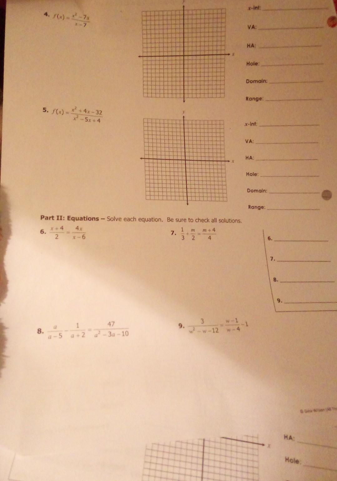 Solved 4. f(x)=x−7x2−7x VA: HA: Hole: Domain: Range: 5. | Chegg.com