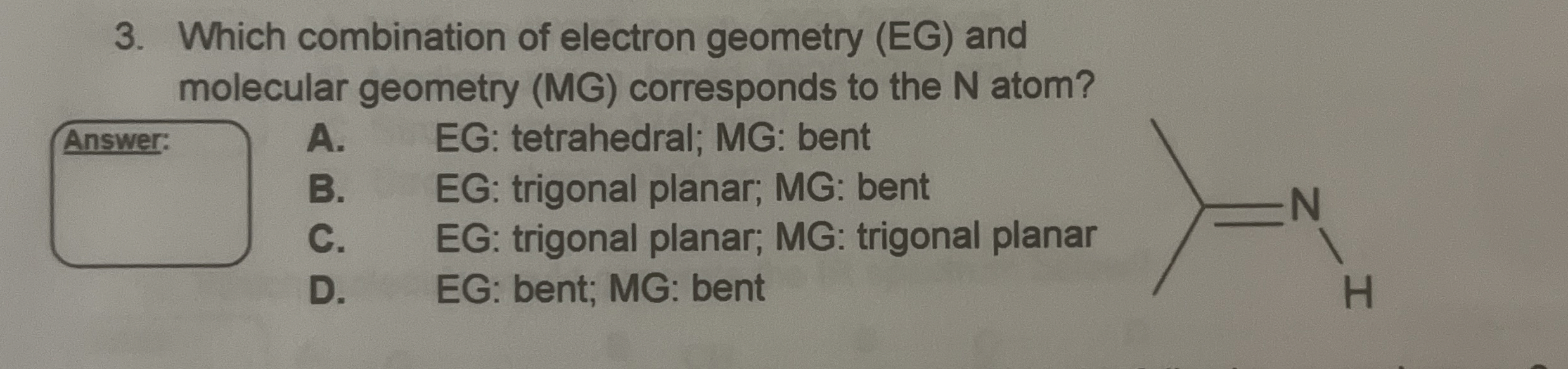 Solved Which combination of electron geometry (EG) ﻿and | Chegg.com