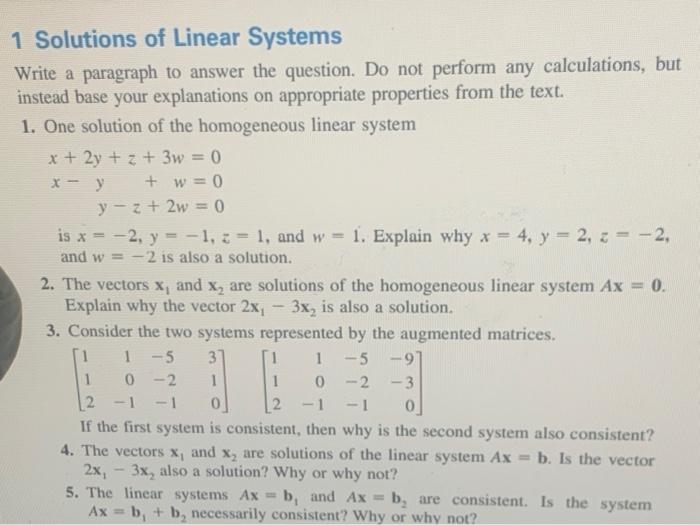 Solved 1 Solutions of Linear Systems Write a paragraph to | Chegg.com