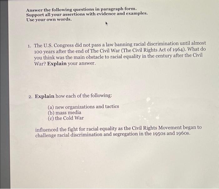 Answer the following questions in paragraph form. | Chegg.com