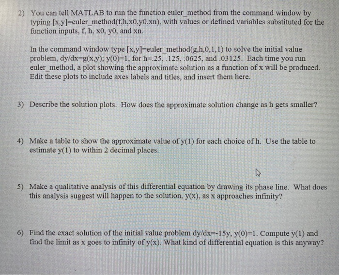 Solved Euler's Method and Introduction to MATLAB Start | Chegg.com