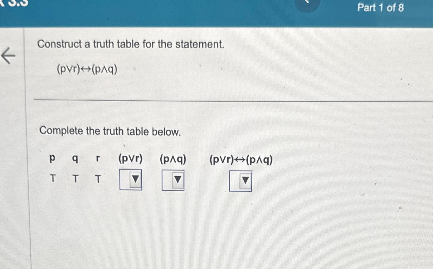 Solved Part 1 ﻿of 8Construct a truth table for the | Chegg.com