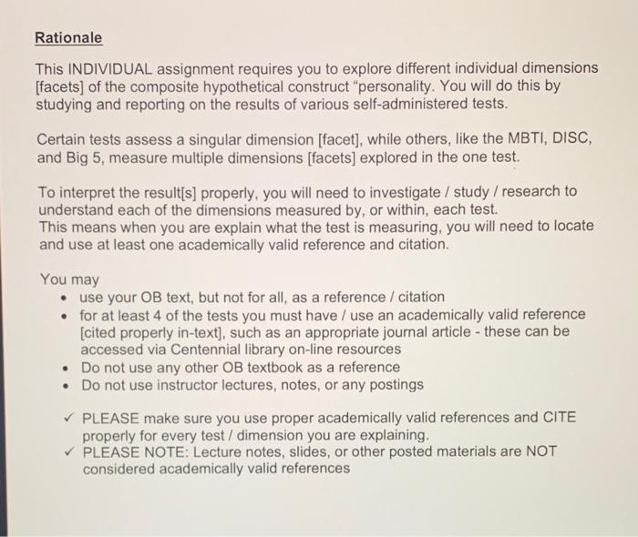 Rationale This INDIVIDUAL assignment requires you to | Chegg.com