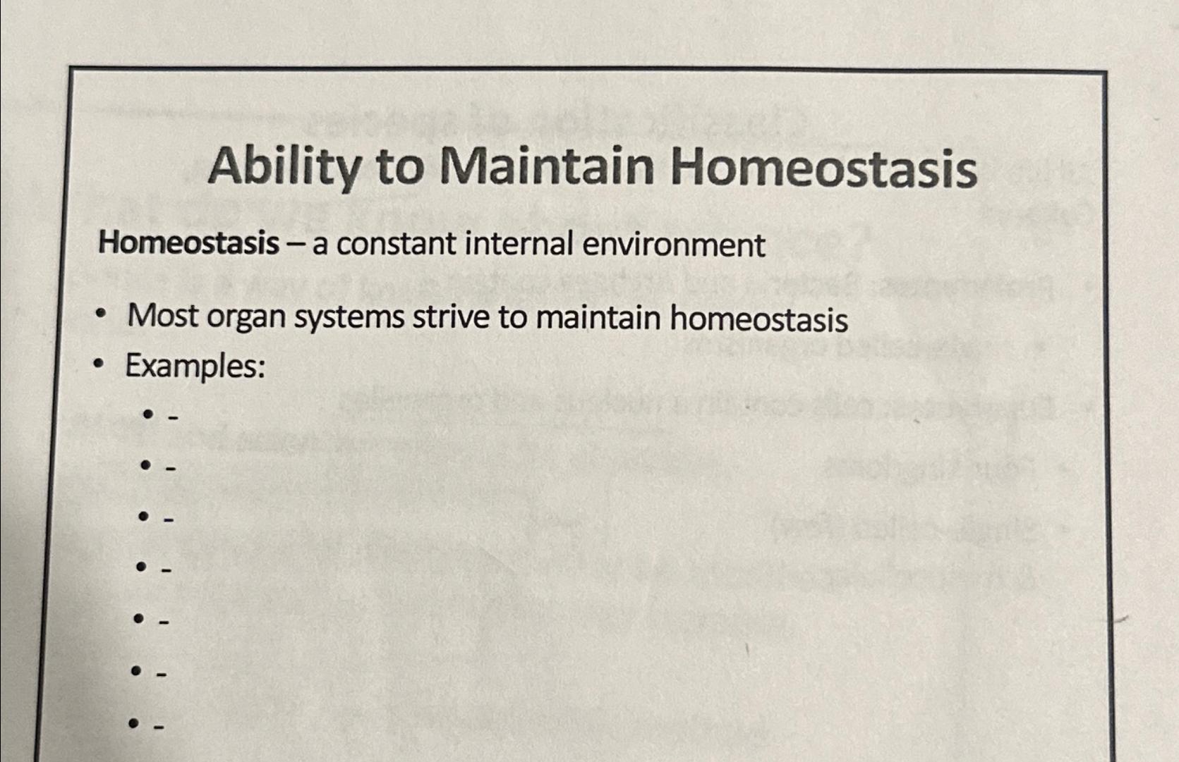 Solved Ability to Maintain HomeostasisHomeostasis - ﻿a | Chegg.com