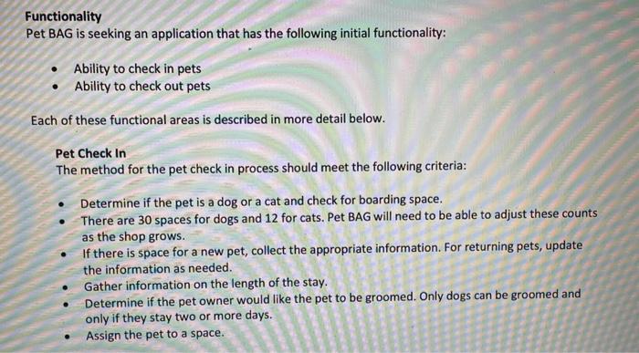 Solved IT 145 Pet BAG Specification Document Overview Pet | Chegg.com