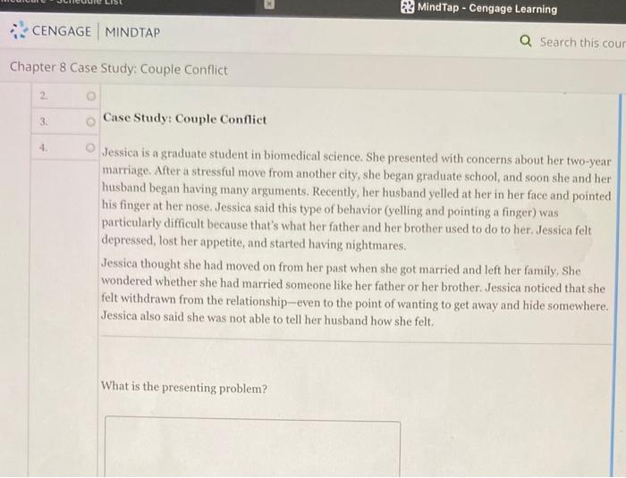 Solved Case Study: Couple Conflict Jessica is a graduate | Chegg.com