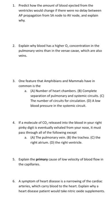 Solved 1. Predict how the amount of blood ejected from the | Chegg.com