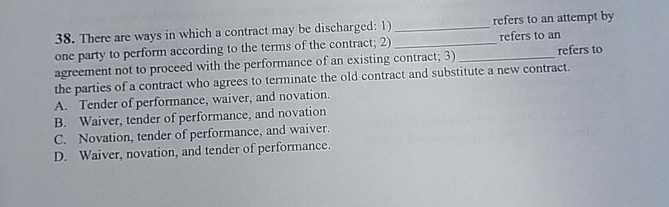 Solved There are ways in which a contract may be discharged: | Chegg.com