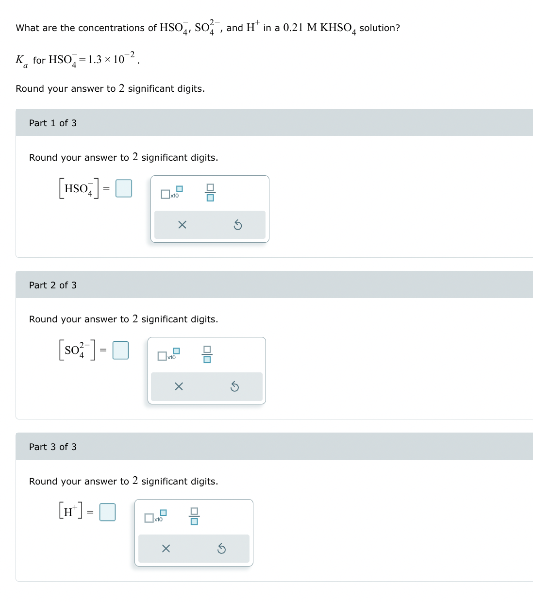 Solved What are the concentrations of HSO4-,SO42-, ﻿and H+in | Chegg.com