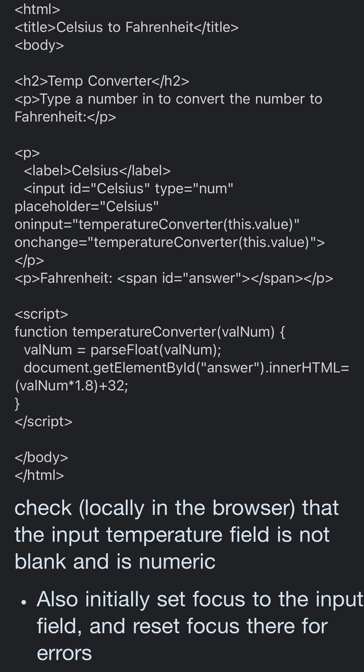 Solved check (locally in the browser) ﻿that the input | Chegg.com