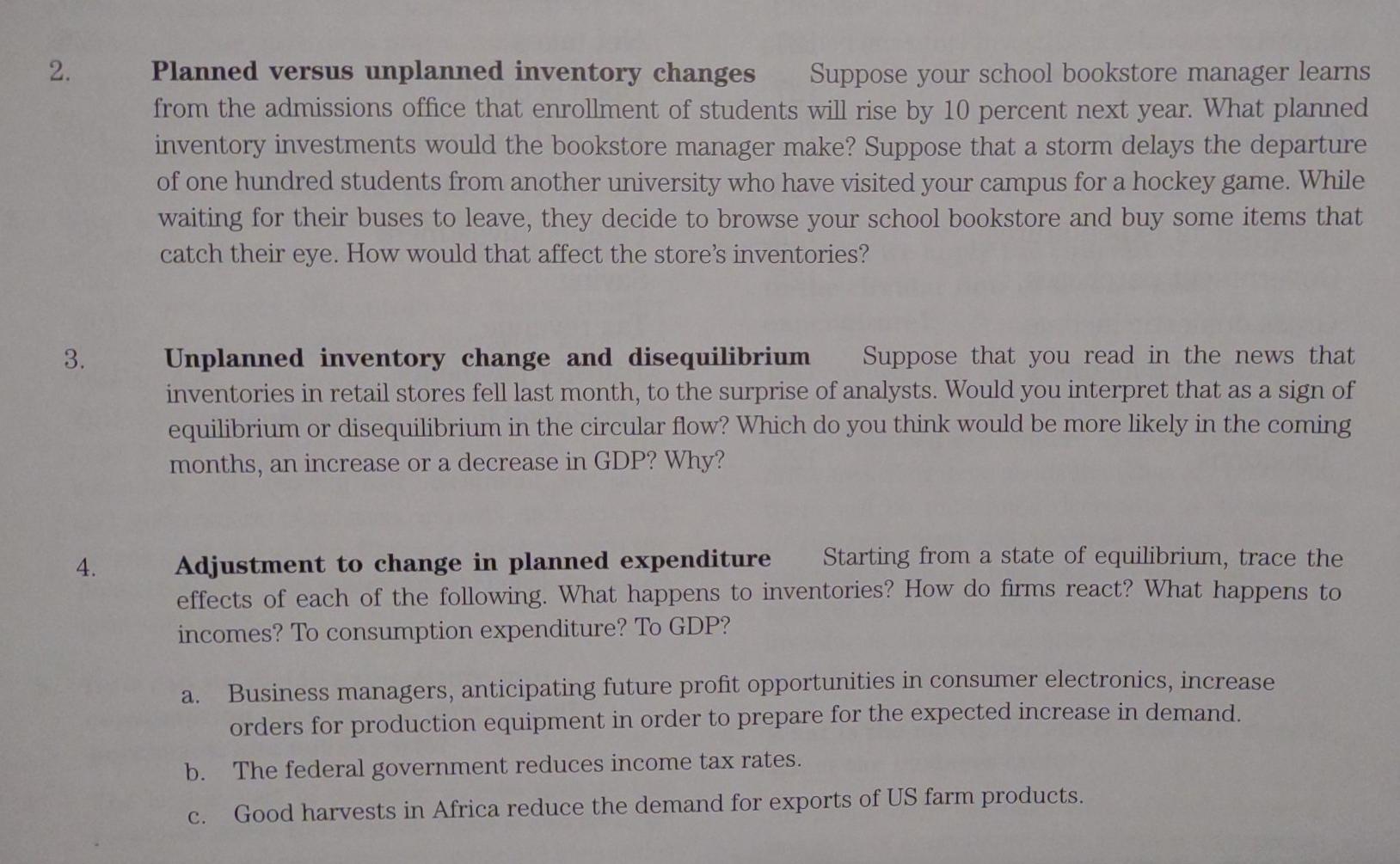 Solved 2. Planned versus unplanned inventory changes Suppose | Chegg.com