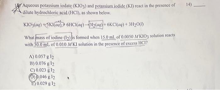Solved If Aqueous potassium iodate (KlO3) and potassium | Chegg.com