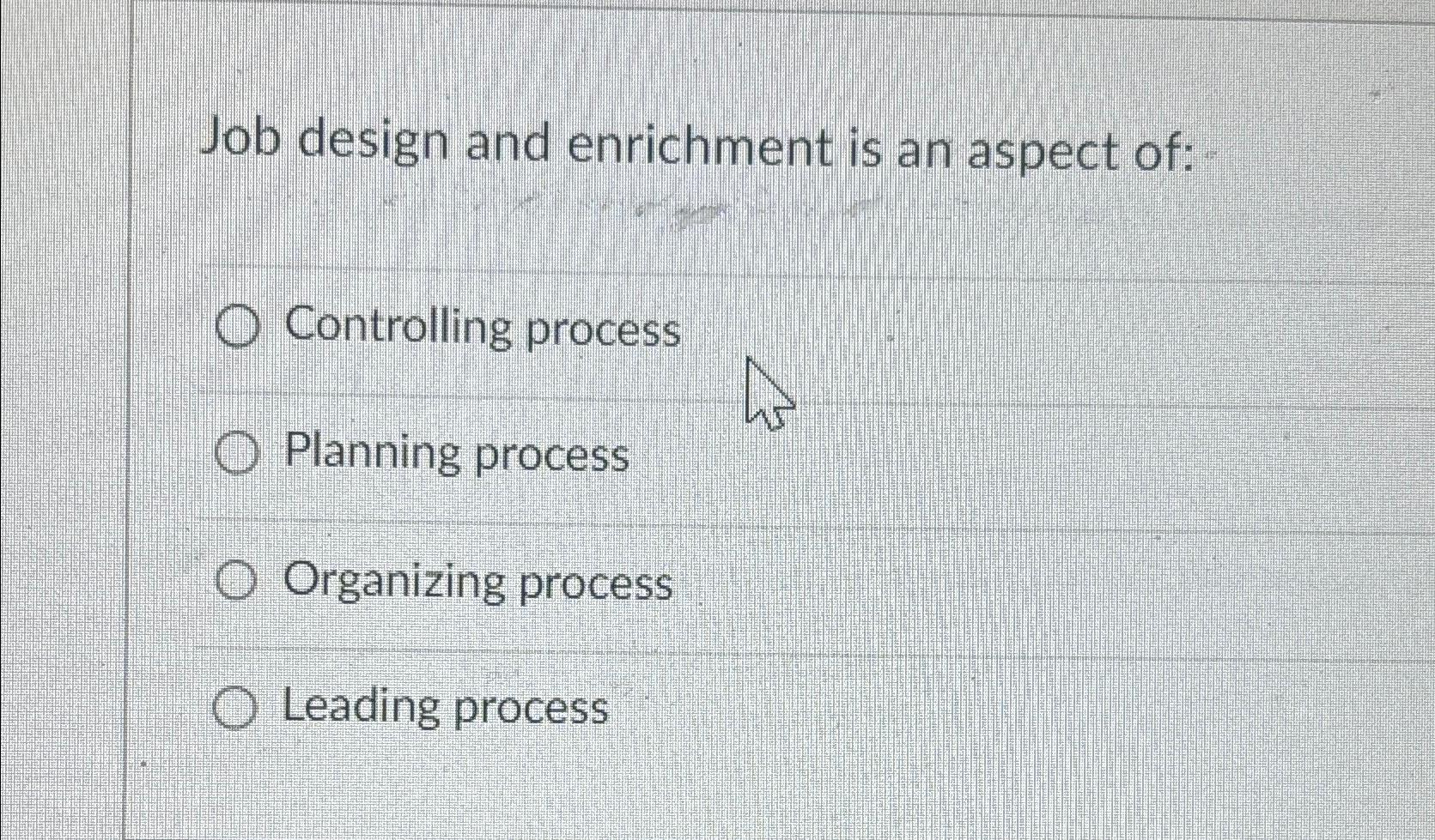 Solved Job design and enrichment is an aspect of:Controlling | Chegg.com