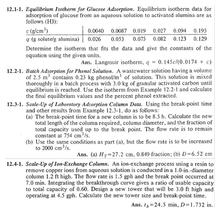 Solved 12.1-1. Equilibrium Isotherm for Glucose Adsorption. | Chegg.com